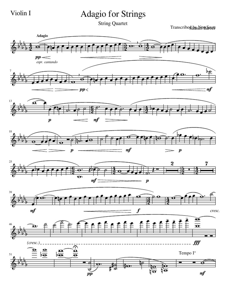 Adagio For Strings: Violin I | PDF | Compositions | Tempo