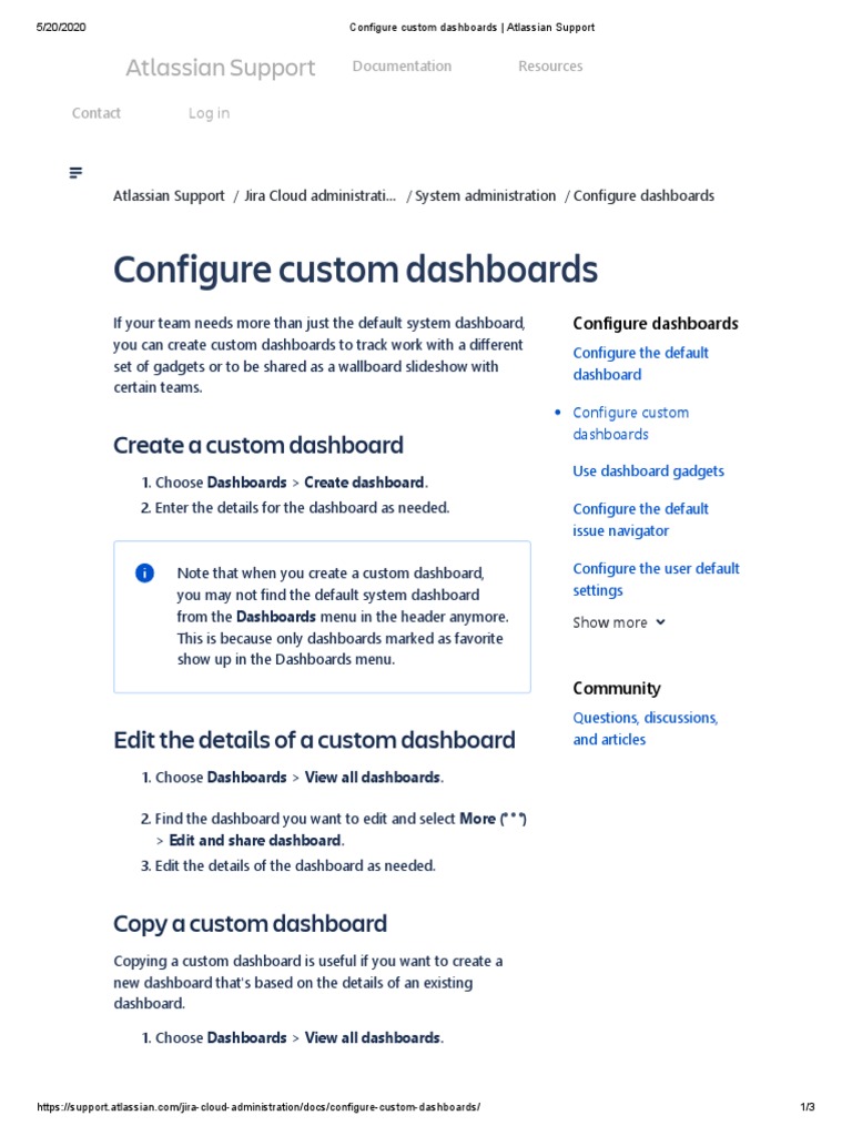 Configure Custom Dashboards - Atlassian Support | PDF | Computing | Computer Science
