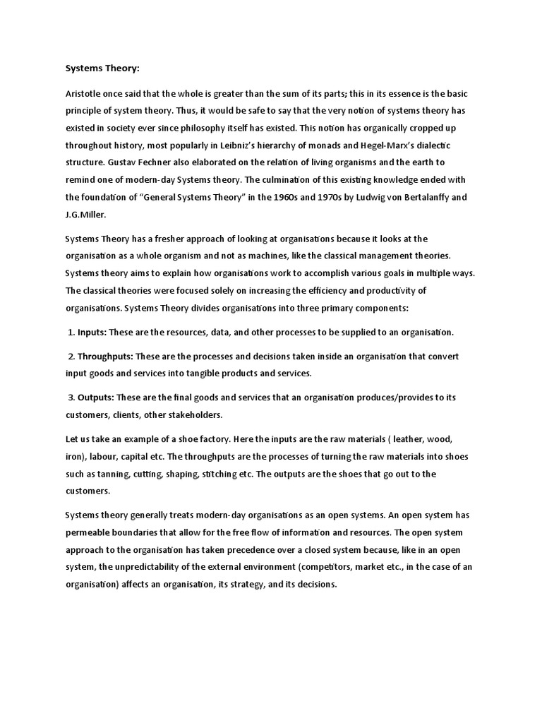 Systems Theory and Contingency Theory | PDF | Systems Theory | System