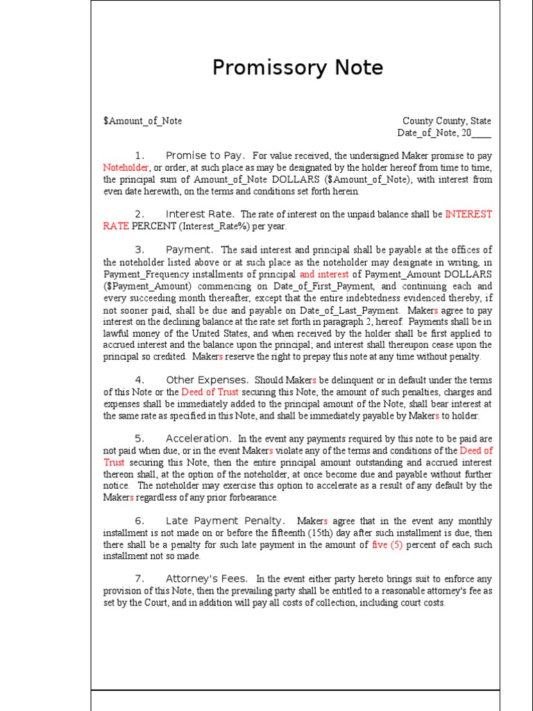 Note (Secured by Deed of Trust) | PDF | Promissory Note | Interest