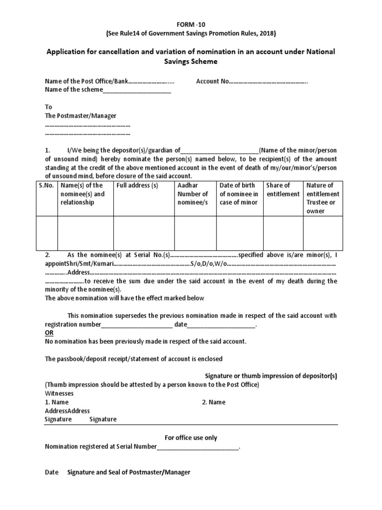 Form-10 Applicaton For Change of Nomination | PDF