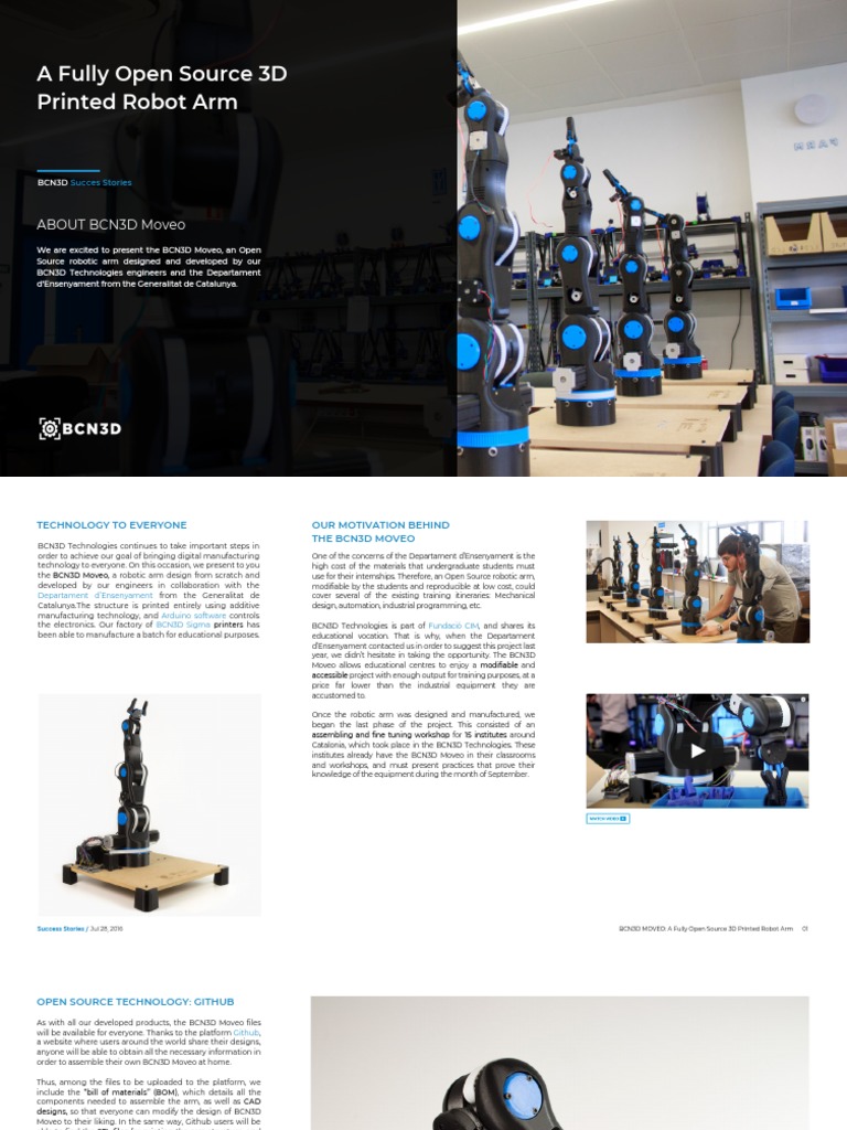BCN3D MOVEO - A Fully Open Source 3D Printed Robot Arm | PDF ...