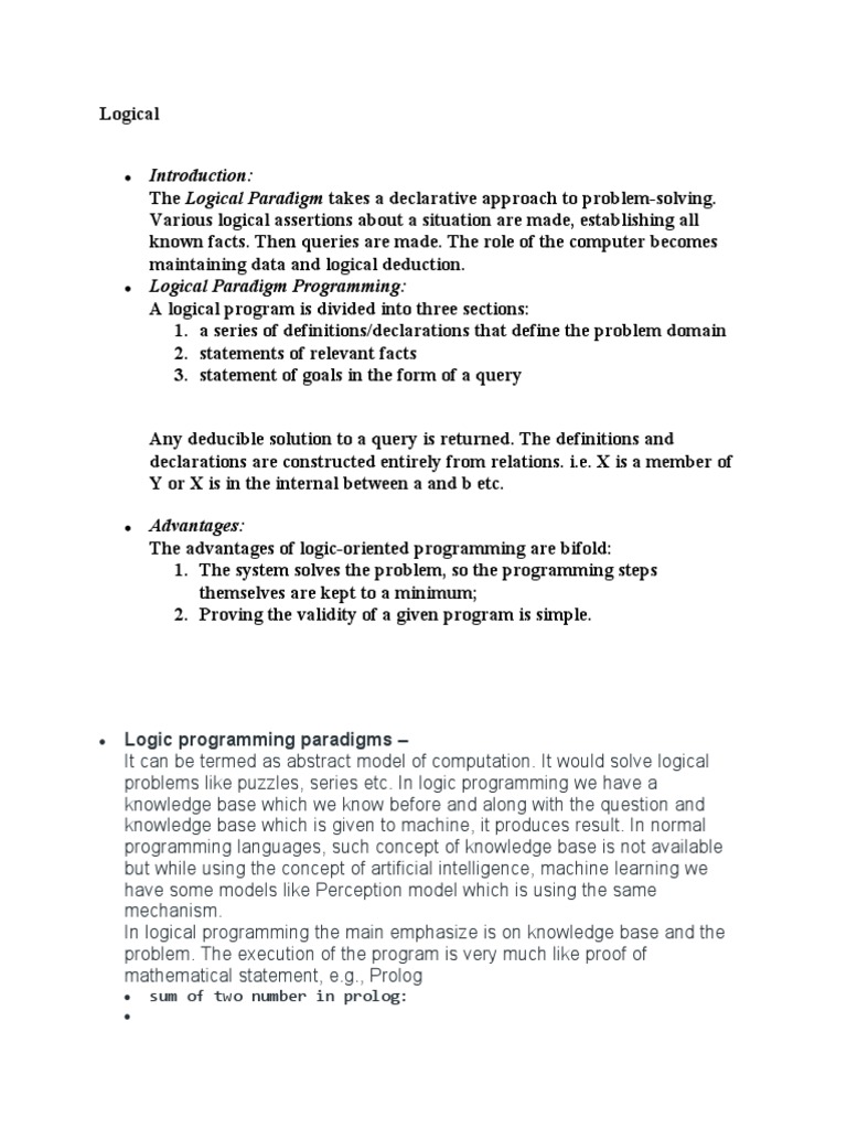 Logical Programming Paradigm | PDF | Programming Paradigms | Computer Programming