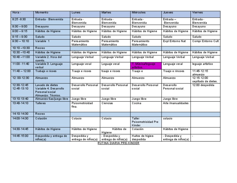 RUTINA Diaria Prekinder (1) 2022 | PDF