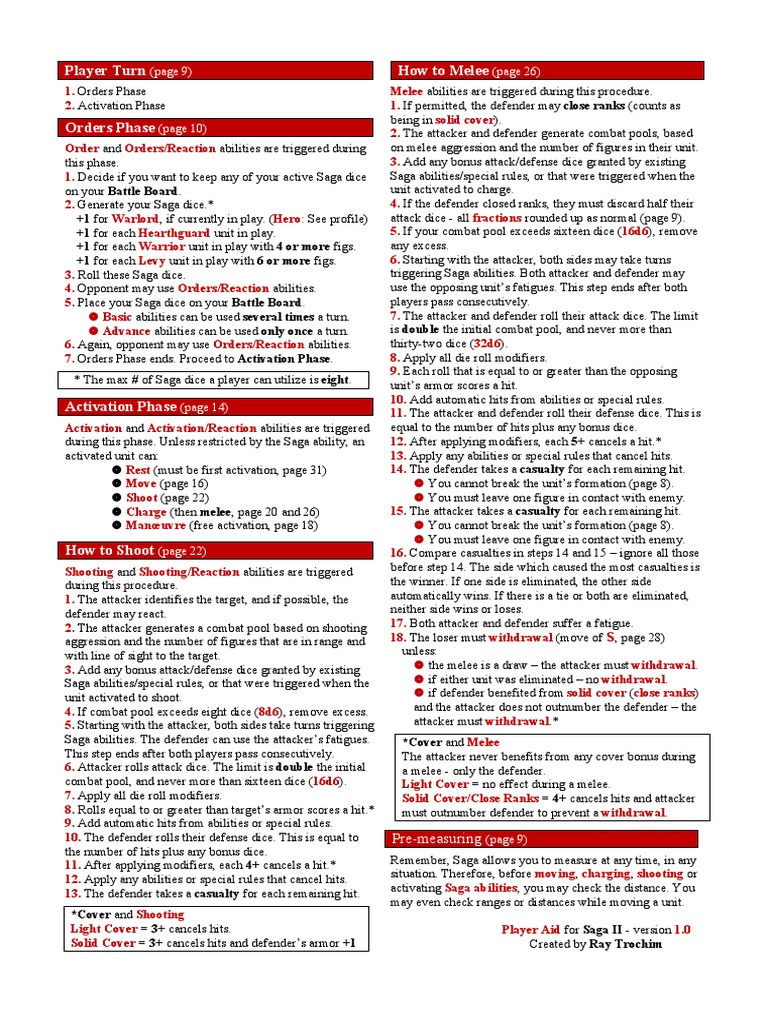Saga2 Player Aid v1-2 | PDF | Armour | Shooting