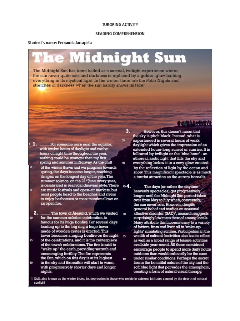 Tutoring Activity - The Midnight Sun | PDF