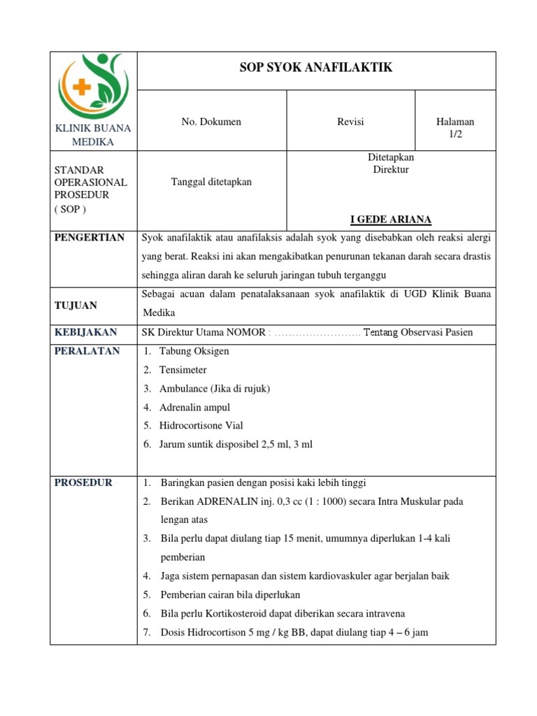 Sop Syok Anafilaktik | PDF