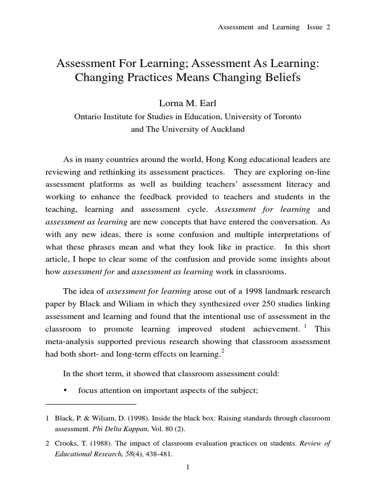 Assessment for Learning Insights | PDF | Educational Assessment | Teachers