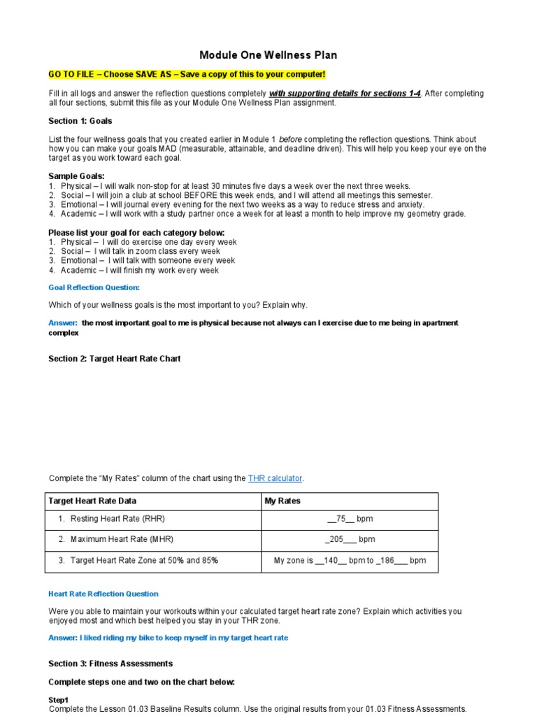 Module One Wellness Plan: GO TO FILE - Choose SAVE AS - Save A Copy of ...