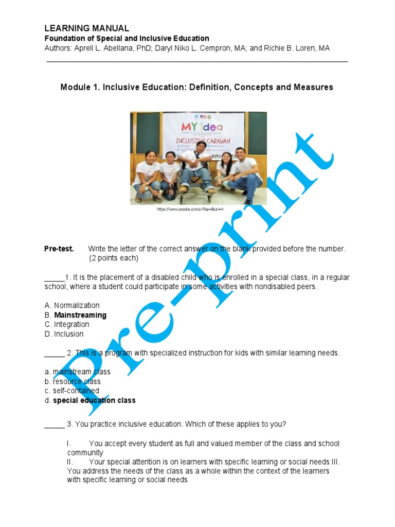 Inclusive Education Essentials | PDF | Inclusion (Education) | Learning