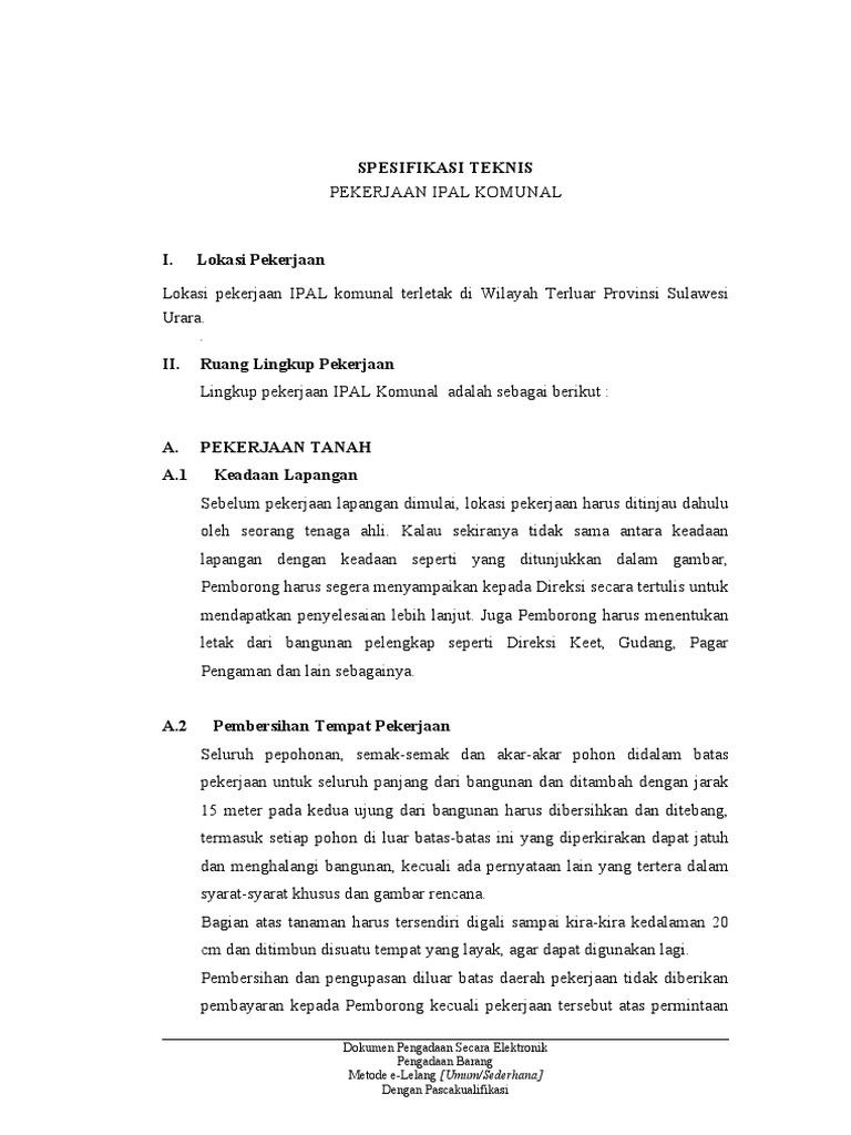 Spesifikasi Teknis IPAL KOMUNAL | PDF | Teknologi & Rekayasa