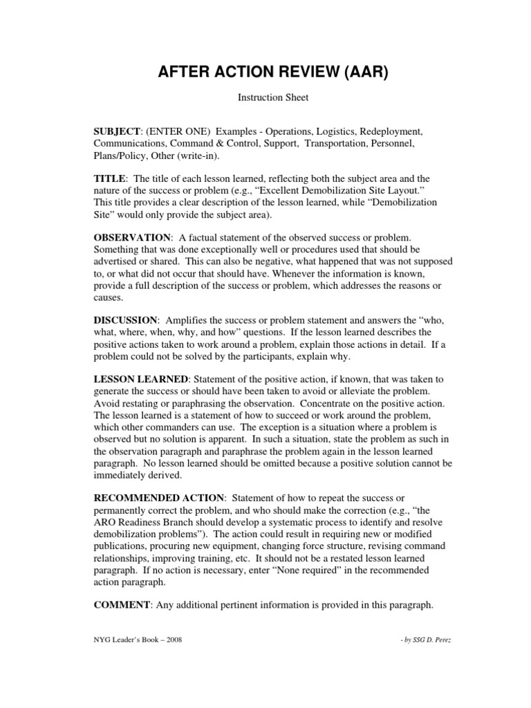 AAR Instructions and Worksheet | PDF | Psychological Concepts ...