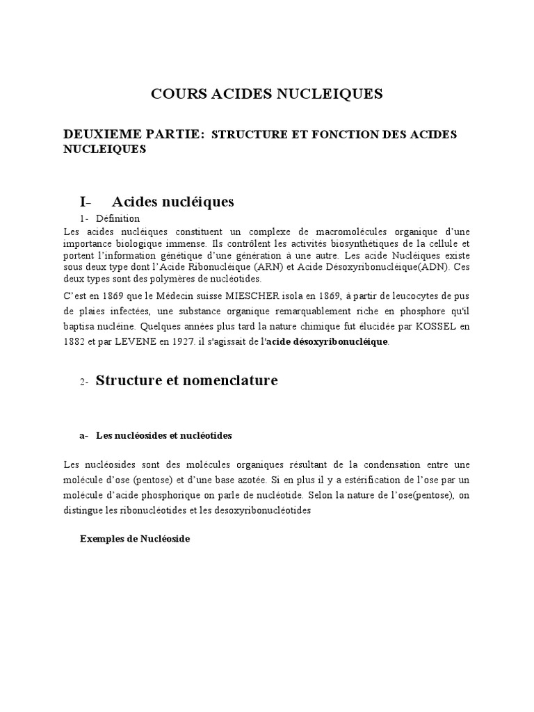 Cours Acides Nucleiques | PDF | Acide nucléique | Acide ribonucléique ...