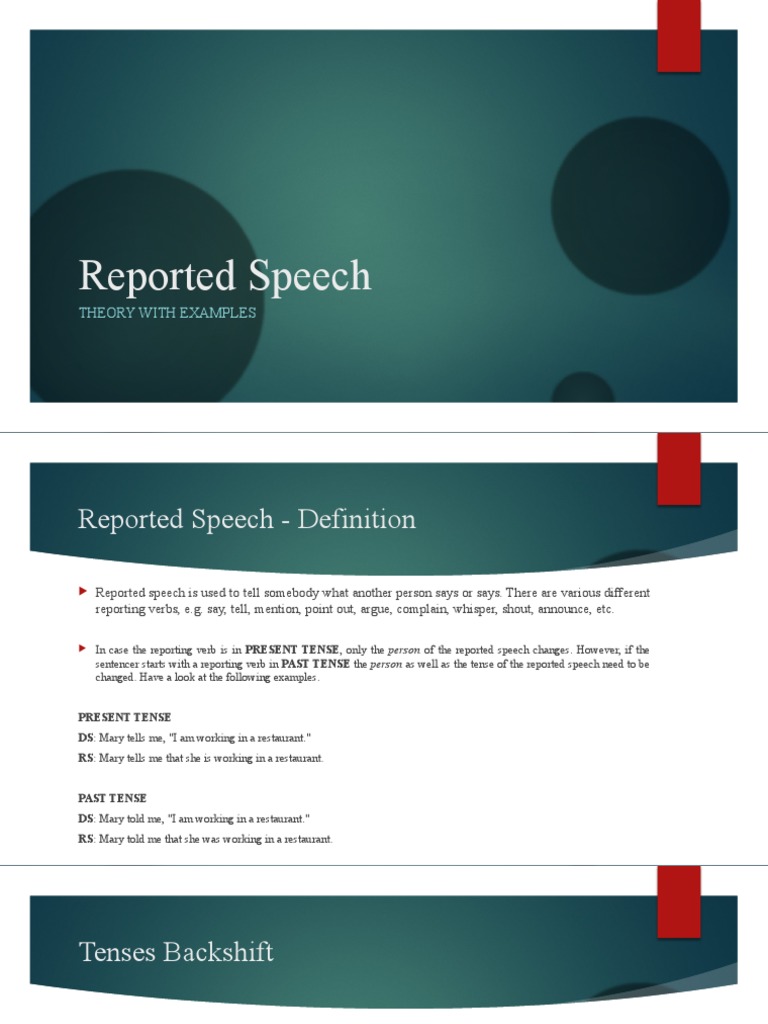 Reported Speech: Theory With Examples | PDF | Language Arts ...