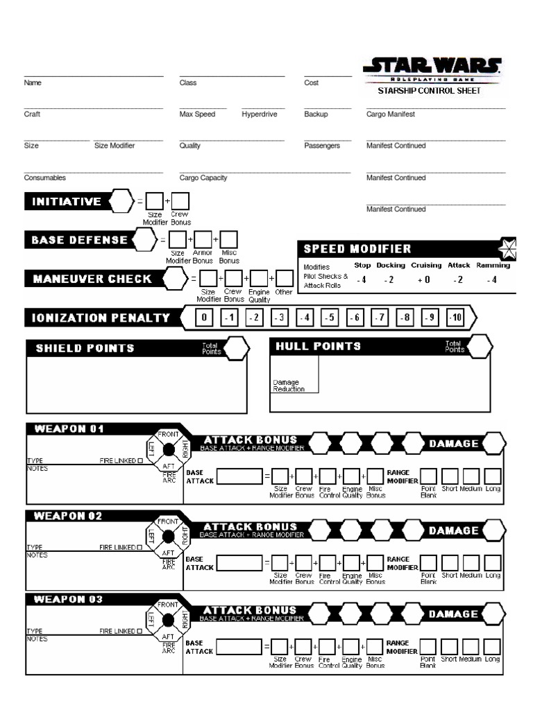 Star Wars D6 - Ship Sheet | PDF