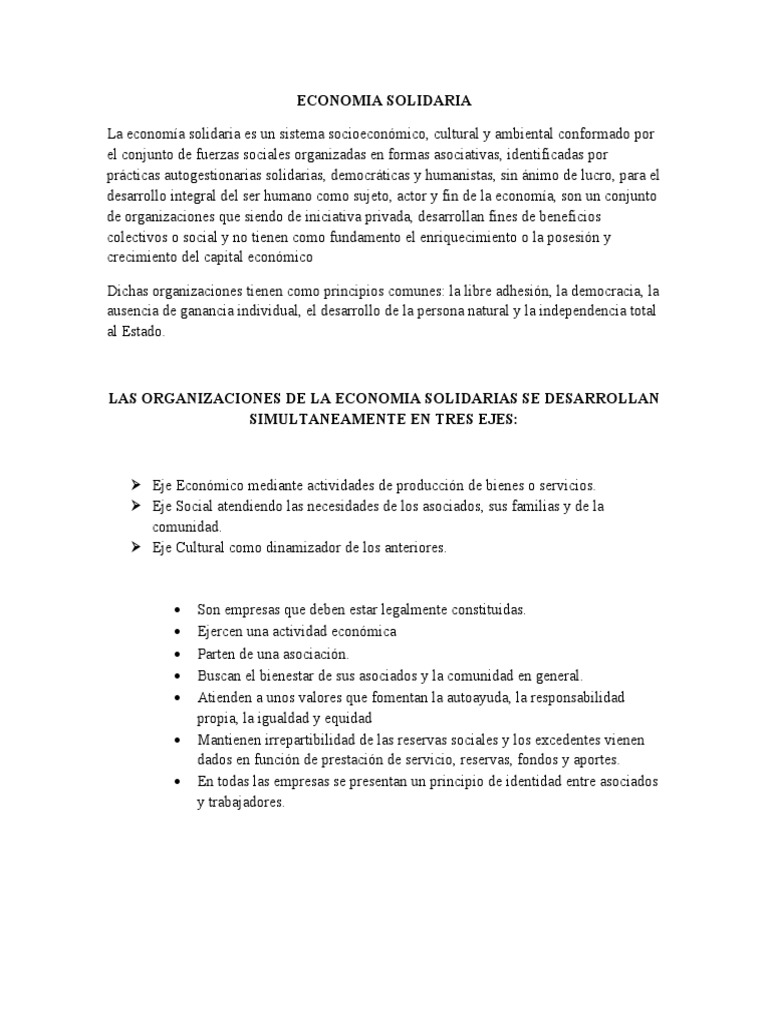 Economía Solidaria: Principios y Beneficios | PDF | Cooperativa | Business