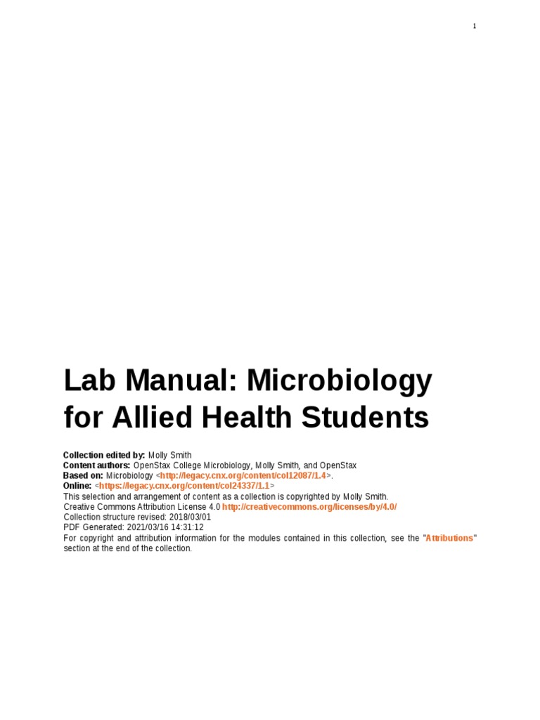 Lab Manual Microbiology For Allied Health Students 1.3 | PDF ...