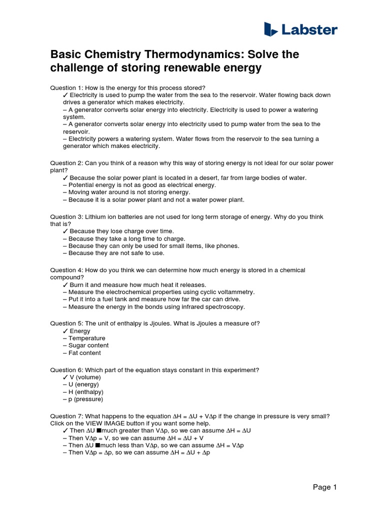 Questions Basic Chemistry Thermodynamics Solve The Challenge of Storing ...