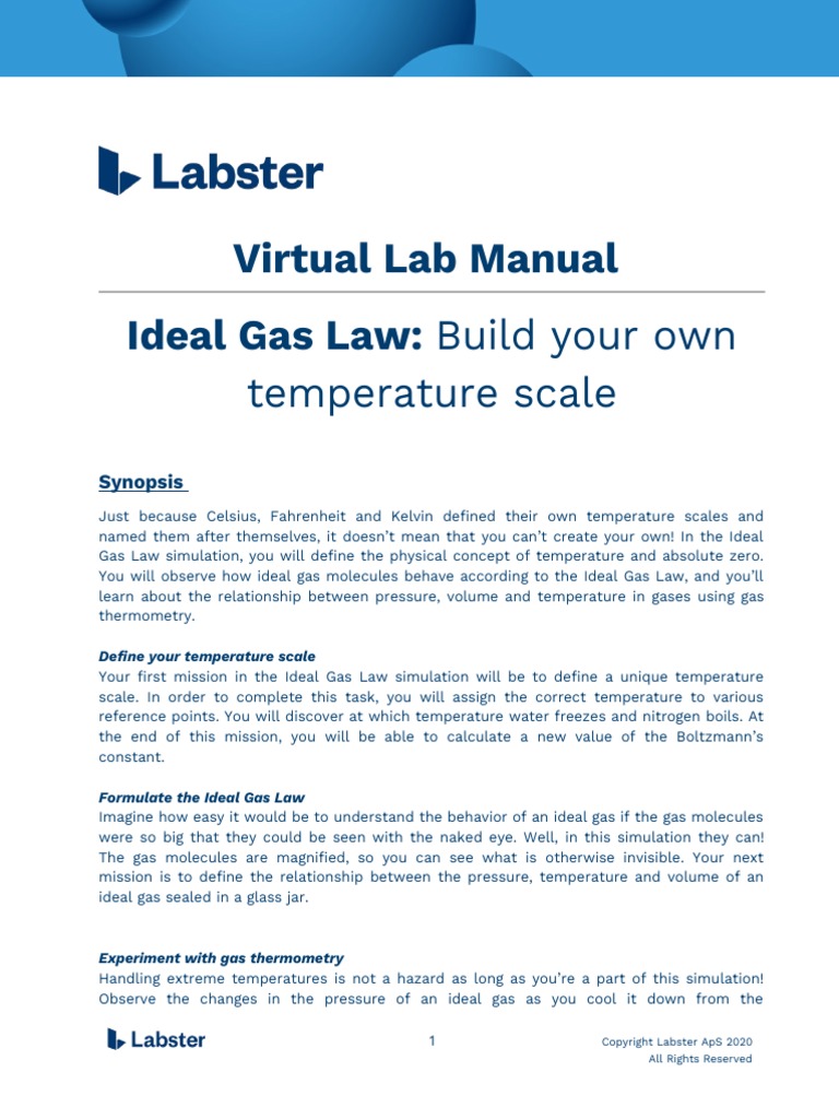 GAS Ideal Gas Law - Build Your Own Temperature Scale Lab Manual ...