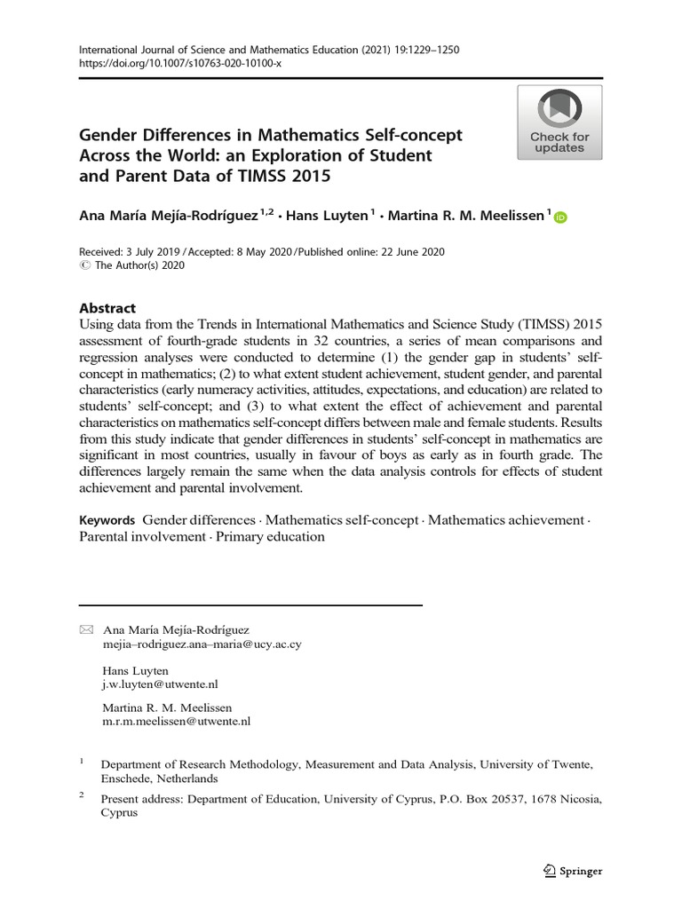 Gender Differences in Mathematics Self-Concept Across The World: An ...