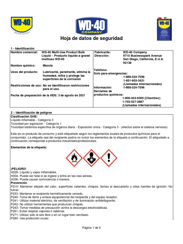 WD 40 | PDF | Agua | Toxicología
