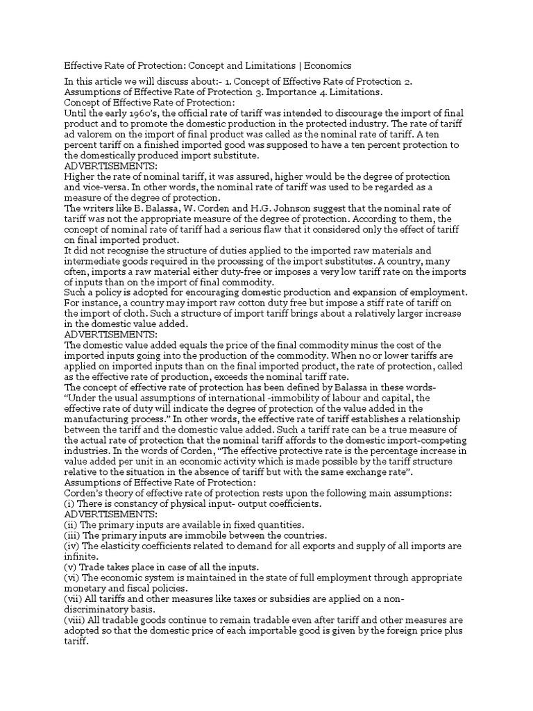 Understanding Effective Rate of Protection | PDF | Tariff | Value ...