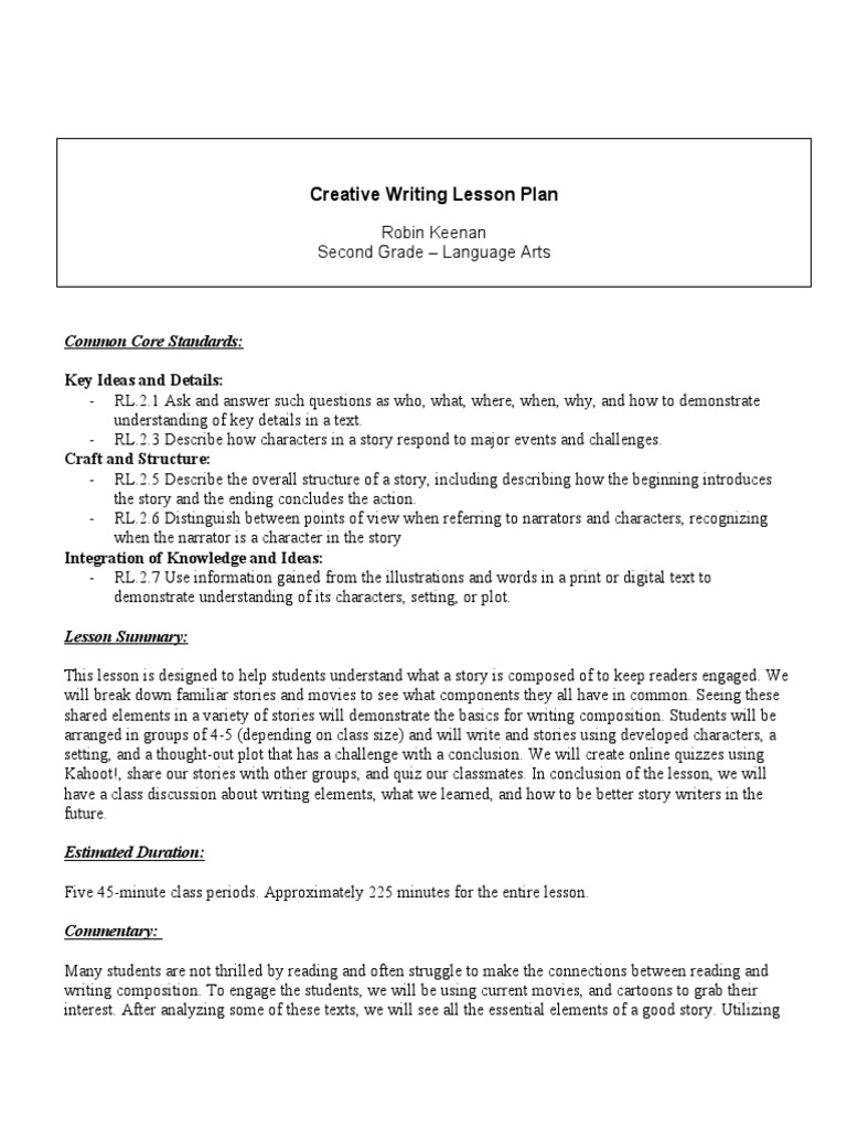 Creative Writing Lesson Plan | PDF | Lesson Plan | Reading Comprehension