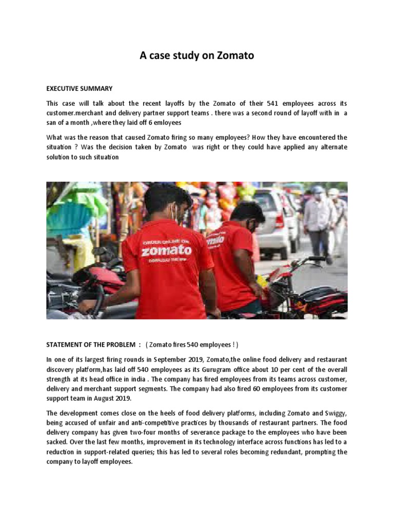 A Case Study On Zomato: Executive Summary | PDF | Swot Analysis | Layoff