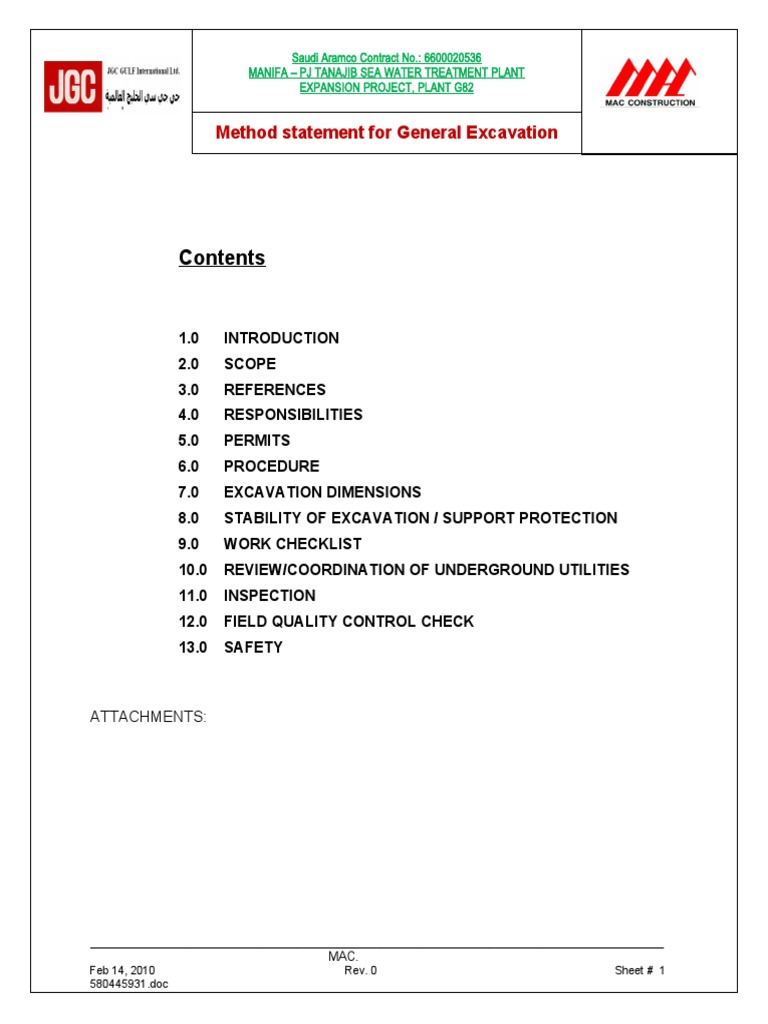 Method Statement For General Excavation | PDF | Deep Foundation ...