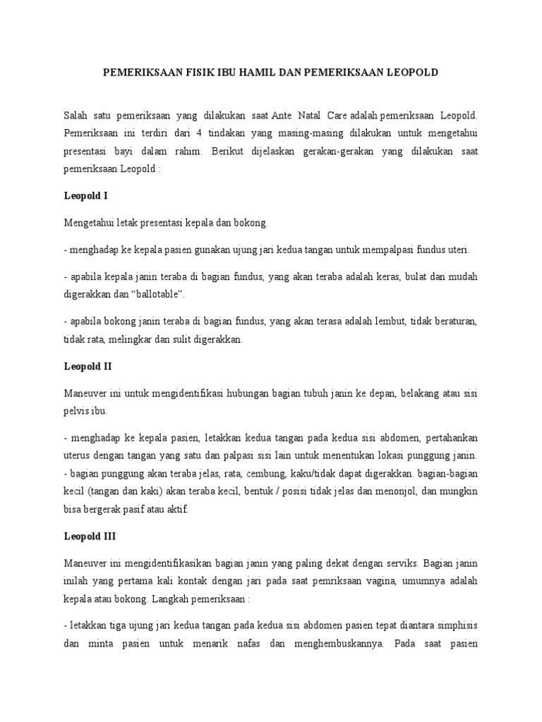 Pemeriksaan Fisik Ibu Hamil Dan Pemeriksaan Leopold | PDF