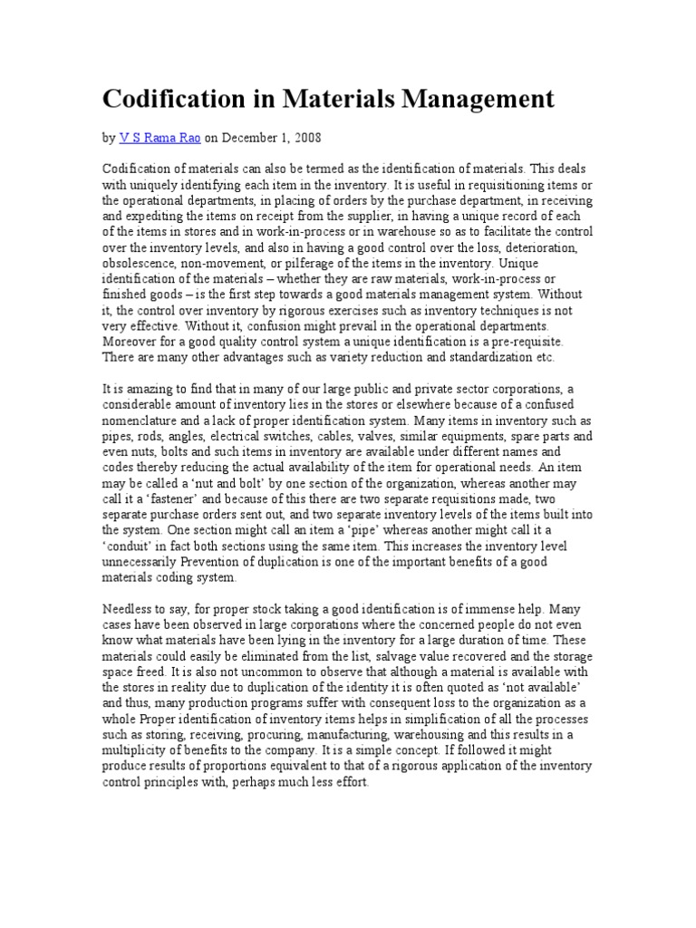 Codification in Materials Management | PDF | Inventory | Stainless Steel