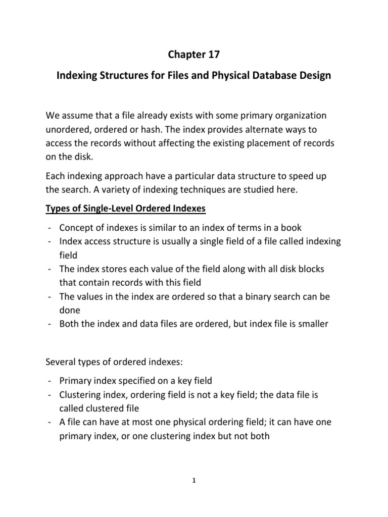 Ch17Notes Indexing Structures For Files | PDF | Database Index | Databases