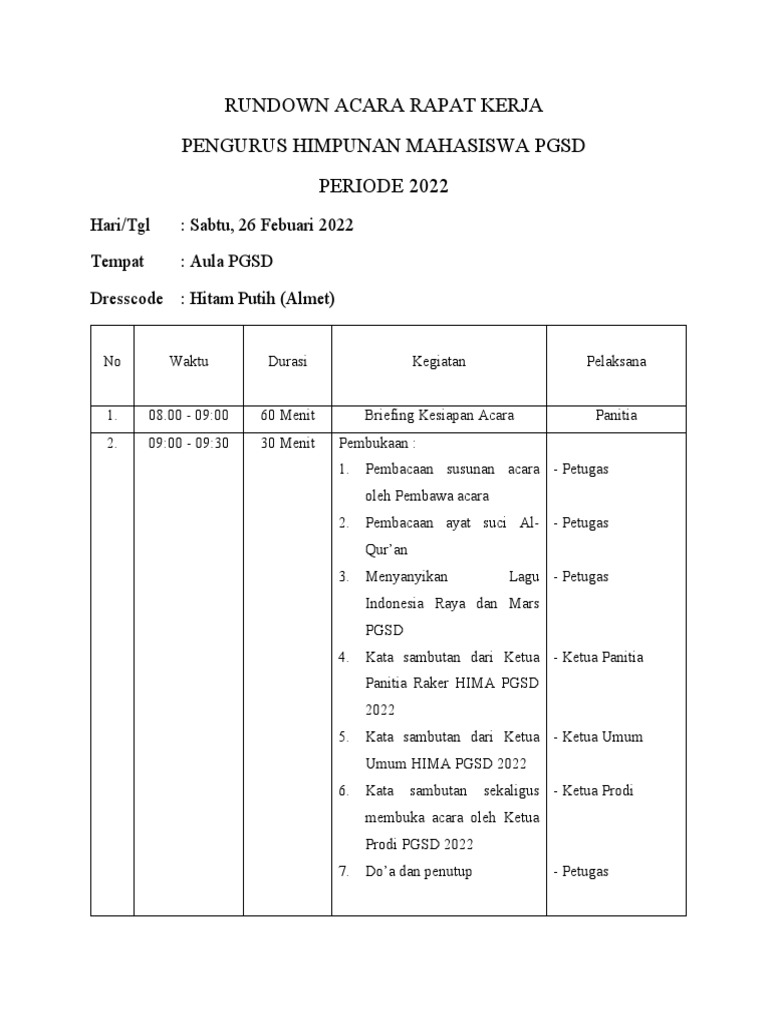 Rundown Acara Raker Hima PGSD 2022 | PDF