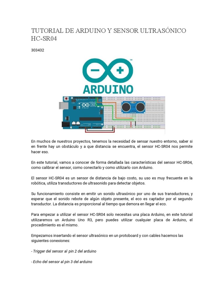Tutorial de Arduino y Sensor Ultrasónico HC | Descargar gratis PDF | Arduino | Ultrasonido