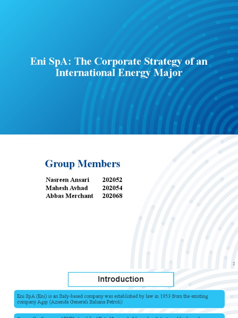 Eni SpA The Corporate Strategy of An International Energy Major | PDF ...
