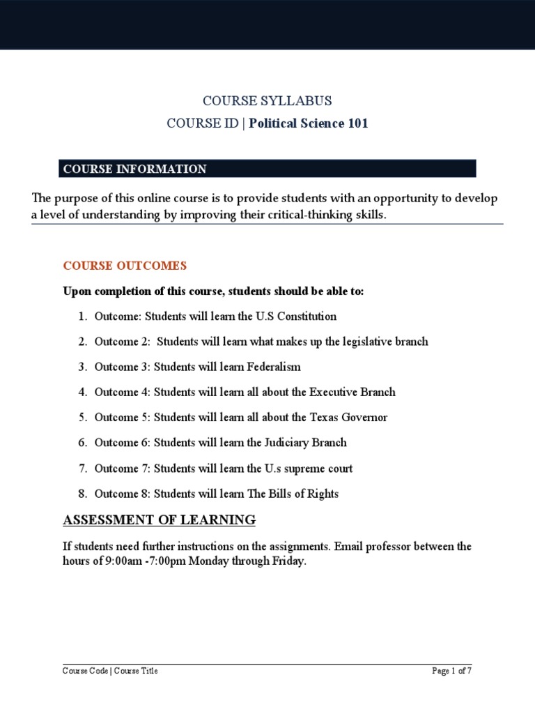 Political Science 101 Syllabus | PDF | Educational Technology | Test ...