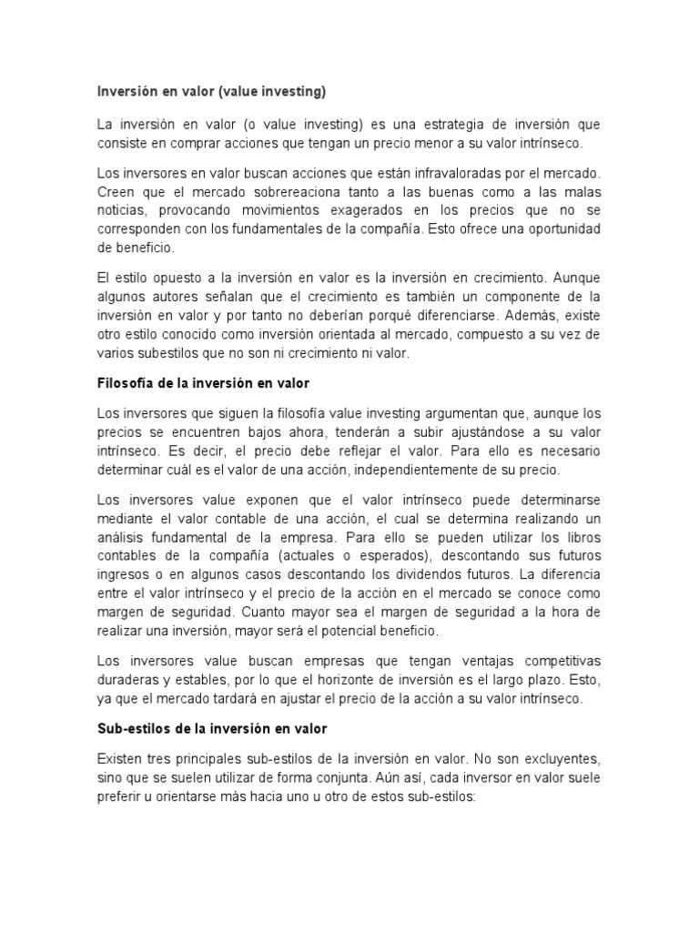 Inversión en valor | PDF | Inversión de valor | Compartir (Finanzas)