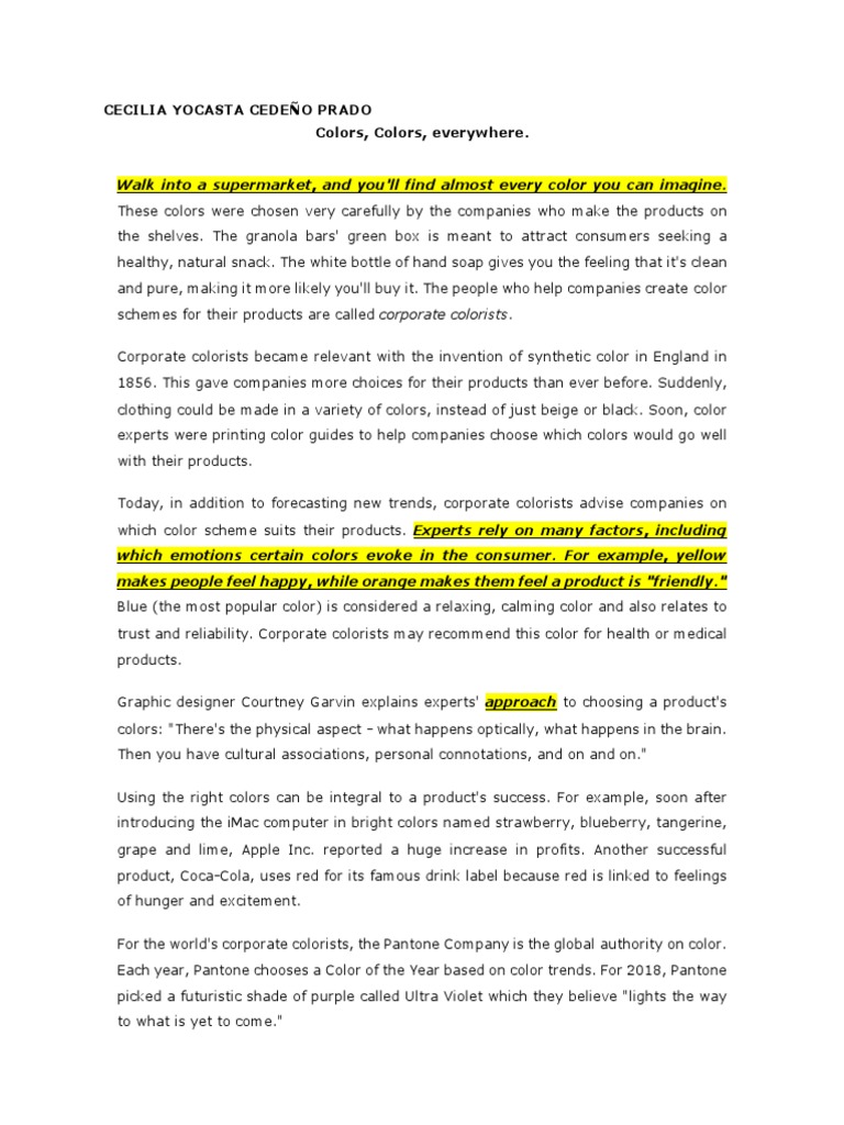 Cecilia Sample Reading Text | PDF | Color