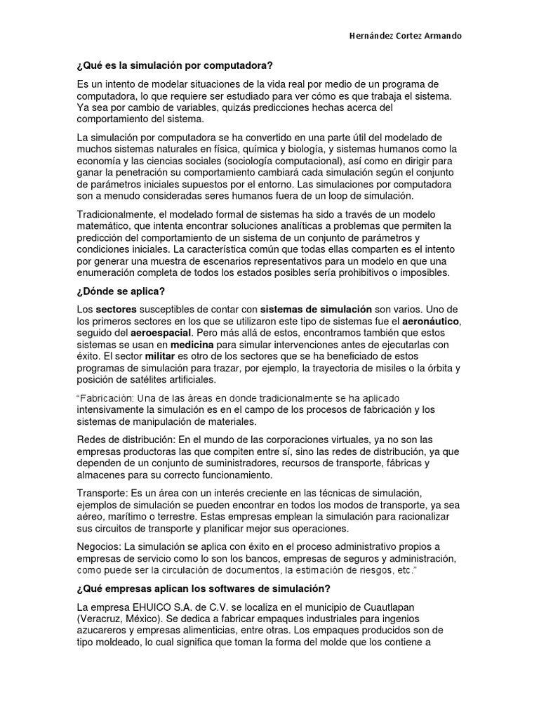 Qué Es La Simulación Por Computadora | PDF | Simulación | Simulación ...