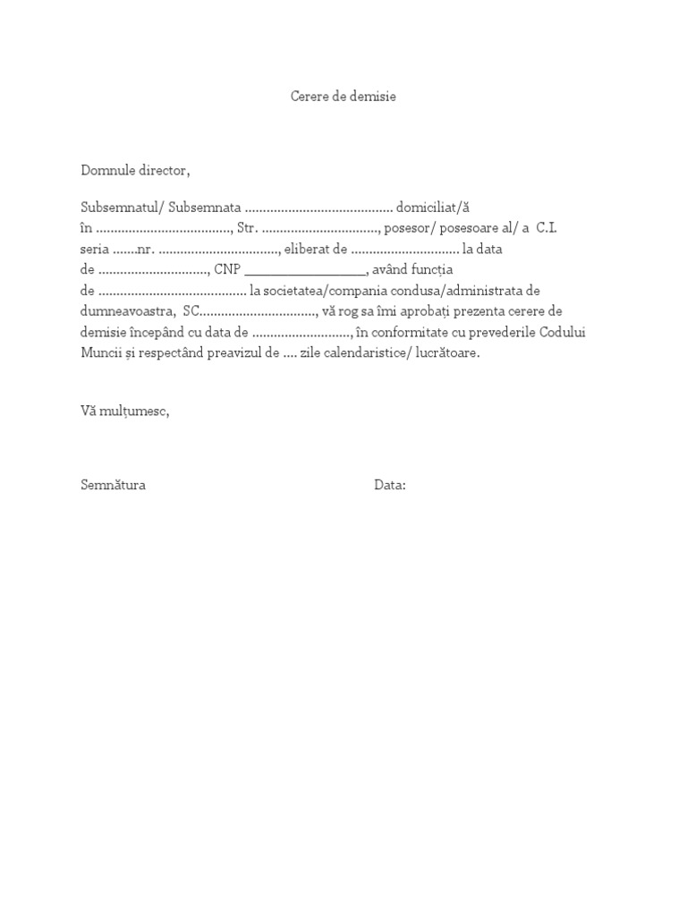 Model Cerere Demisie | PDF