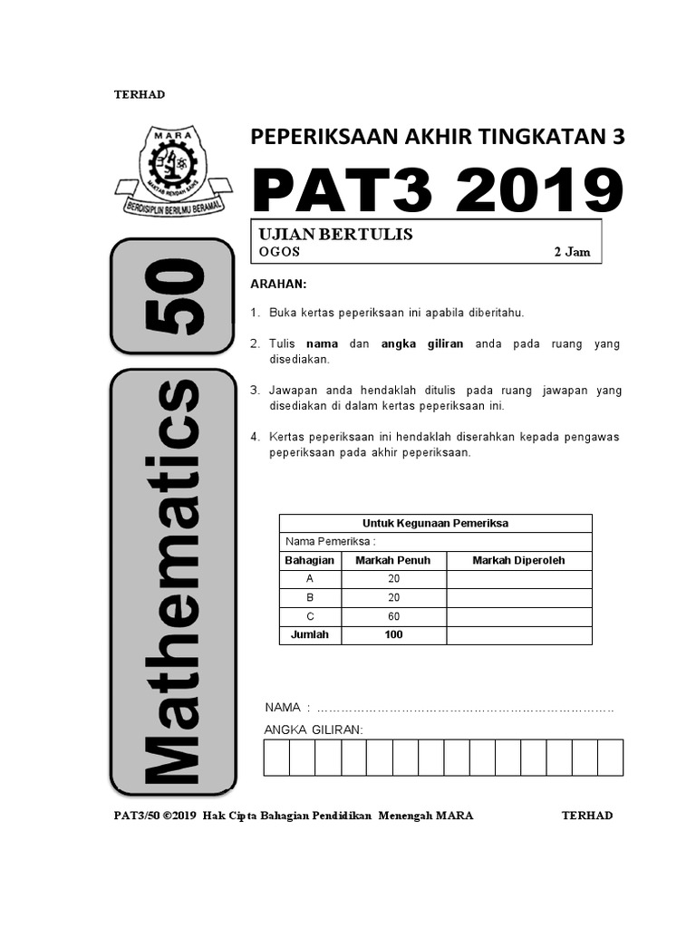 Kertas Percubaan PT3 MRSM Matematik | PDF