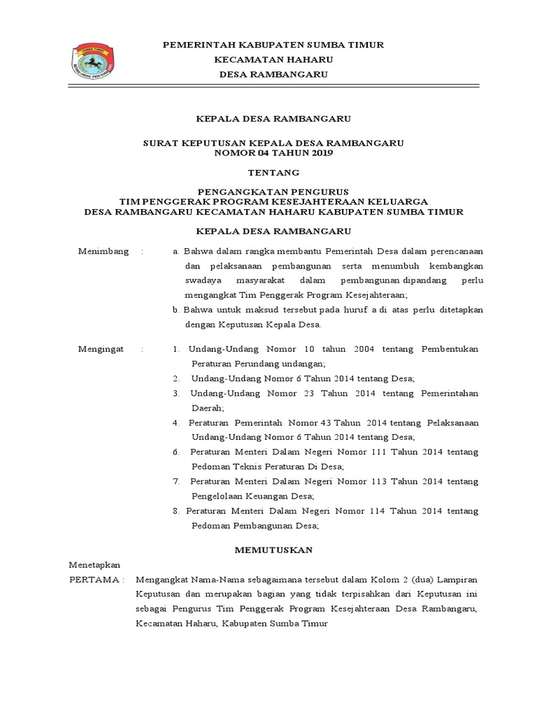 Contoh SK TP-PKK | PDF