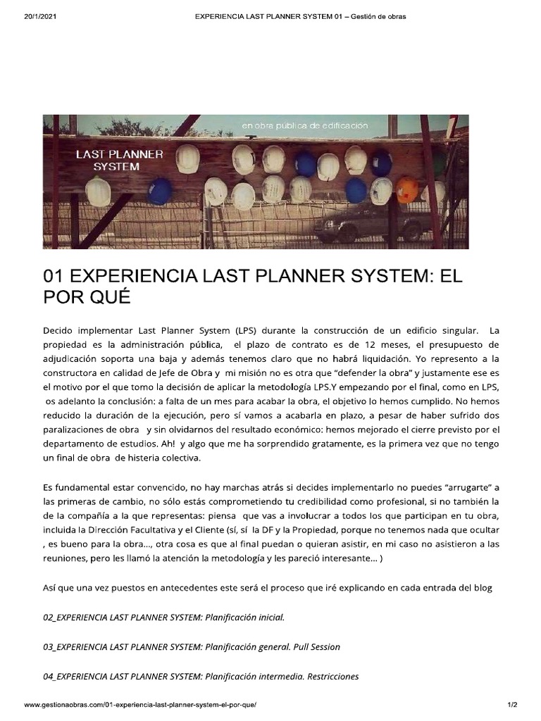 01 - Experiencia Last Planner System | PDF