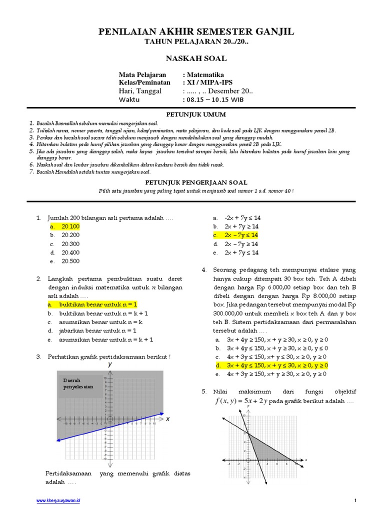 Soal & Jawaban PAS MTK Wajib Kelas XI (WWW - Kherysuryawan.id) | PDF