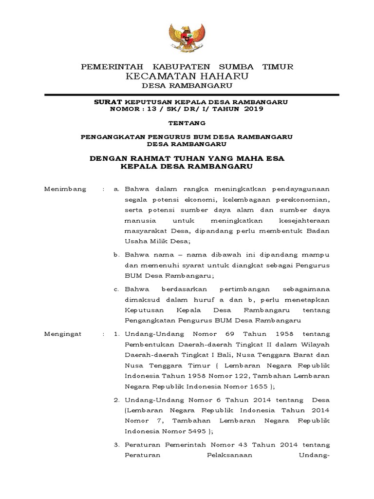 13 SK Pengurus Bumdes | PDF