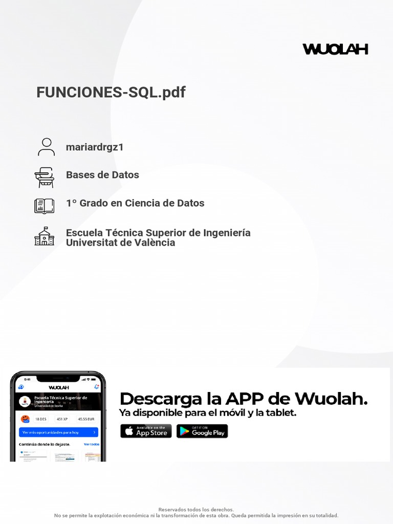 Funciones SQL Esenciales para Bases de Datos | PDF | SQL | Programación ...