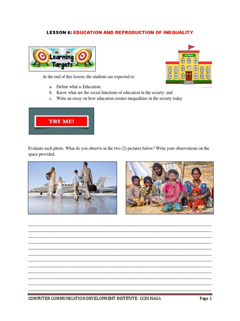 Lesson 6:: Education and Reproduction of Inequality | PDF