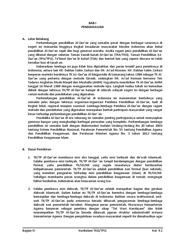 Kurikulum TKQ TPQ TQA Kab. Smi | PDF