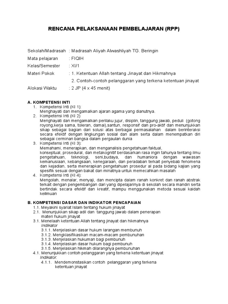 Betul RPP Fiqih Kelas Xi | PDF