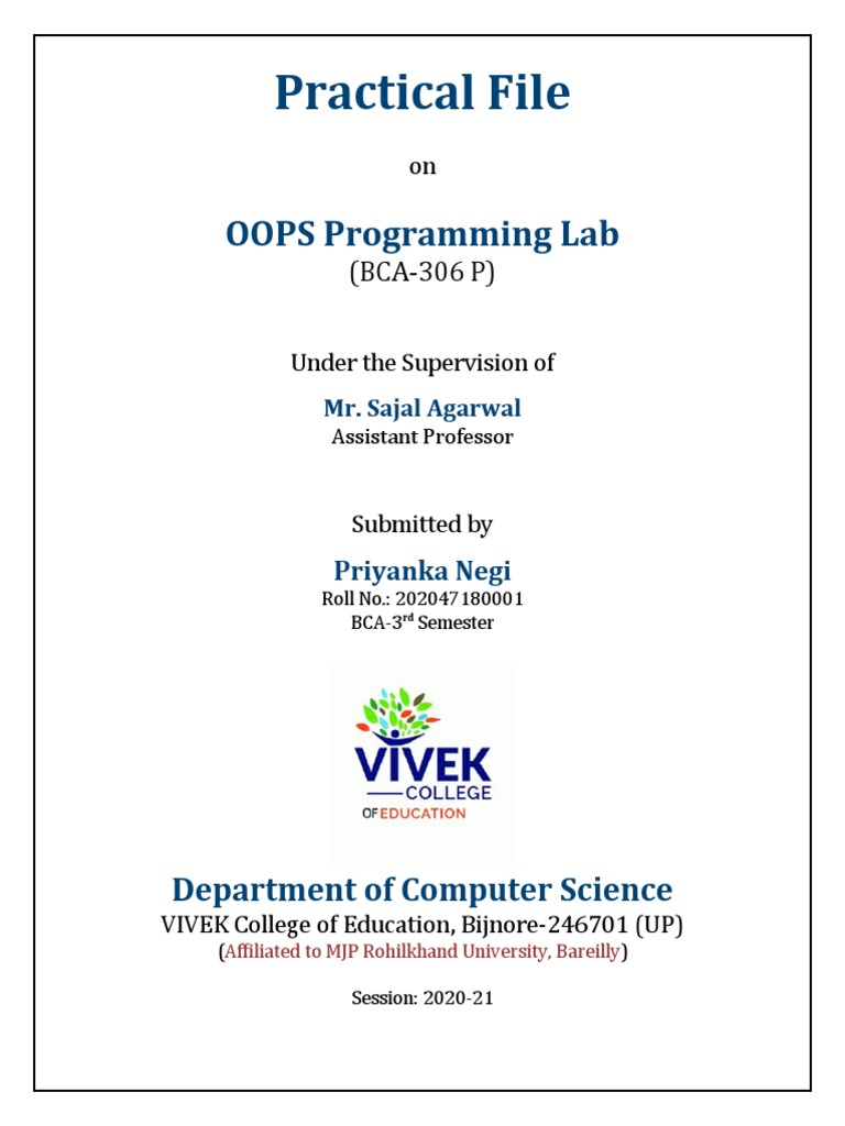 Practical File: OOPS Programming Lab | PDF